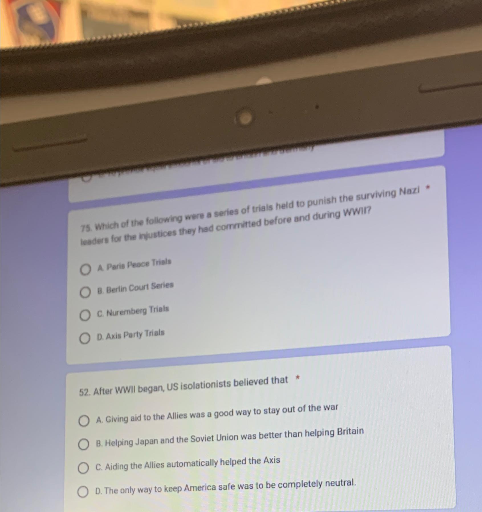 Solved Which of the following were a series of trials held | Chegg.com