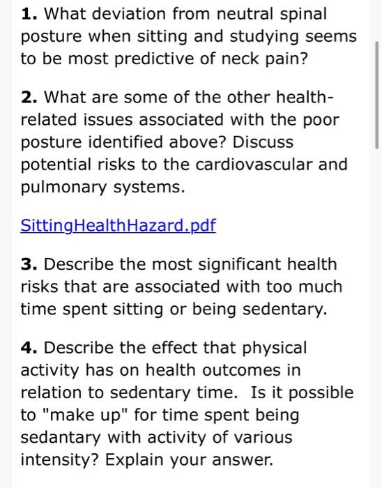 Solved 1. What deviation from neutral spinal posture when | Chegg.com