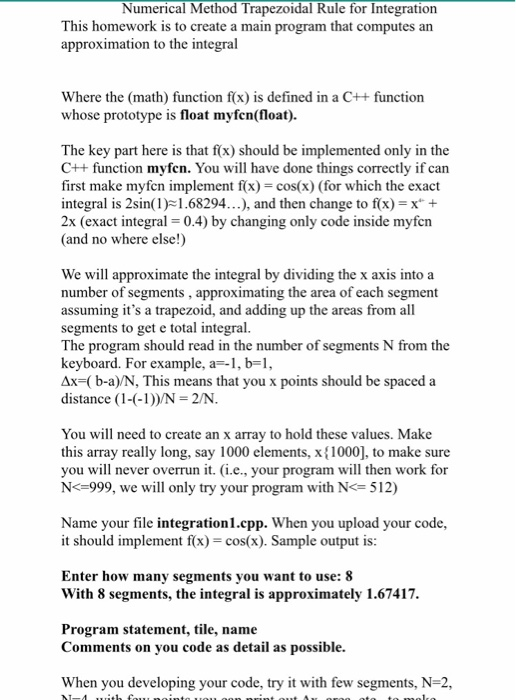 Solved Numerical Method Trapezoidal Rule for Integration | Chegg.com
