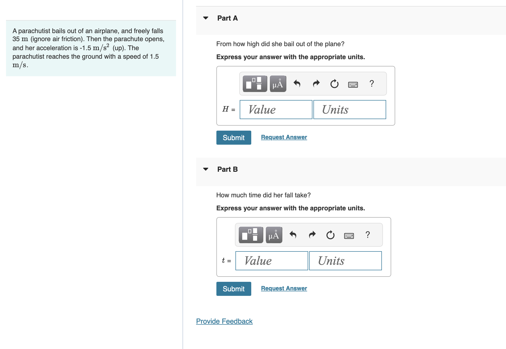 Solved Part AA parachutist bails out of an airplane, and | Chegg.com