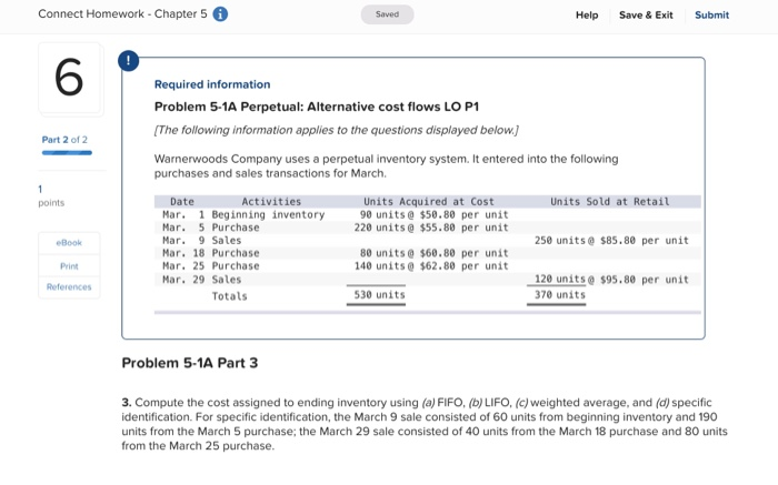 Solved Connect Homework - Chapter 5 0 Saved Help Save & Exit | Chegg.com