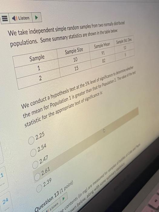 Solved We take independent simple random samples from two | Chegg.com