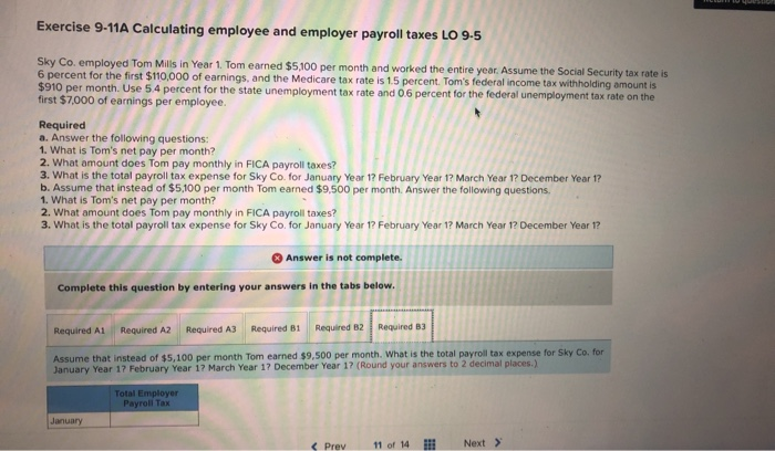 Solved Exercise 9-11A Calculating employee and employer | Chegg.com