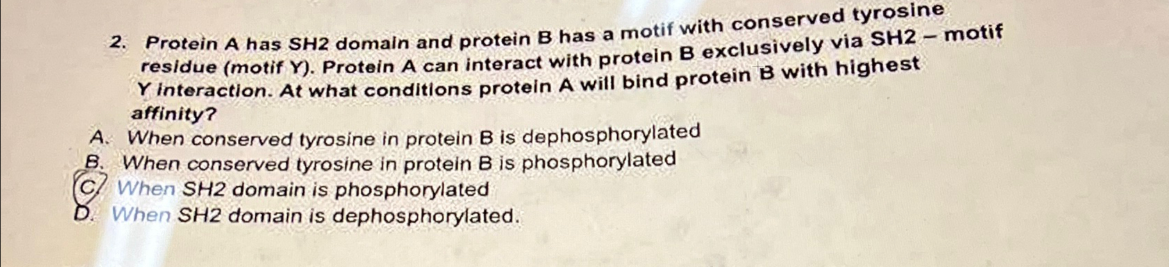 Solved Protein A Has Sh2 ﻿domain And Protein B ﻿has A Motif