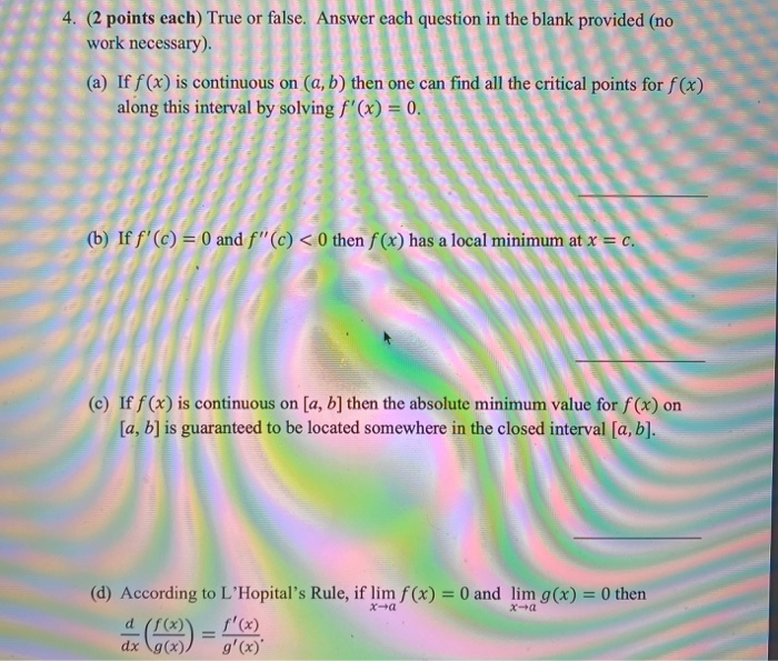 Solved 4. (2 points each) True or false. Answer each | Chegg.com