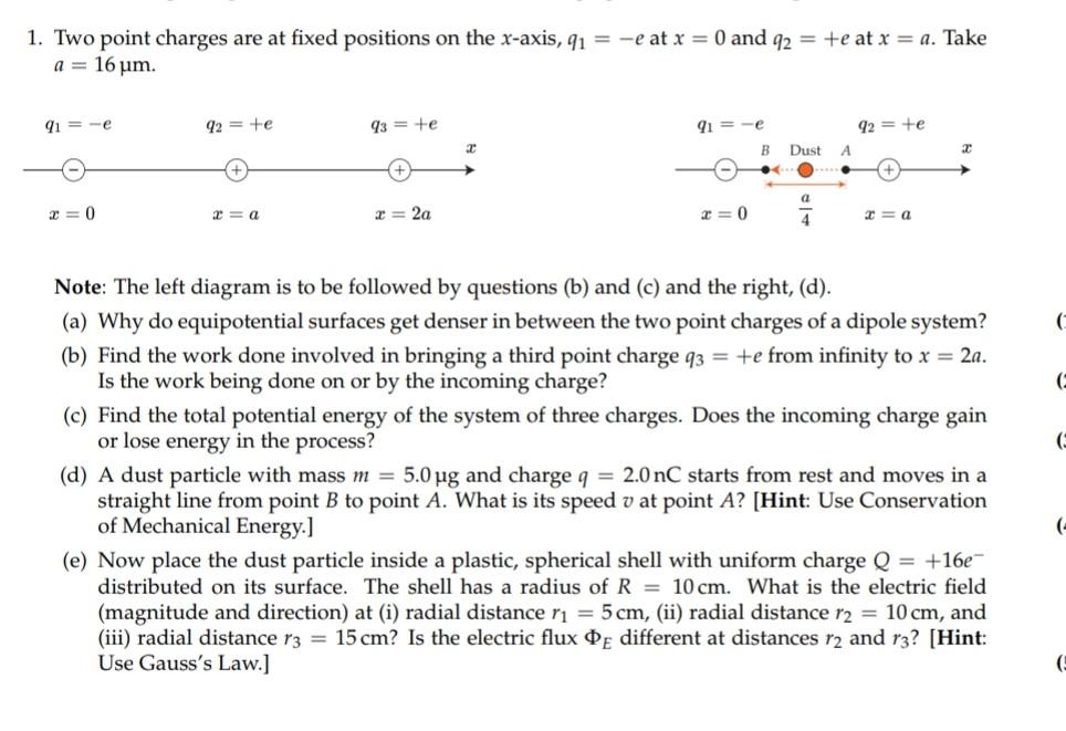 Solved 1. Two point charges are at fixed positions on the | Chegg.com