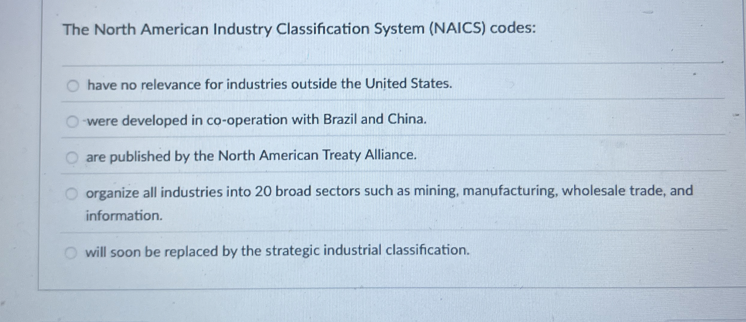 Solved The North American Industry Classification System | Chegg.com