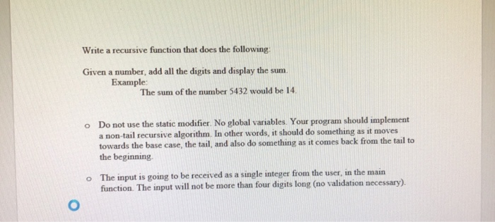 Solved Write a recursive function that does the following: | Chegg.com