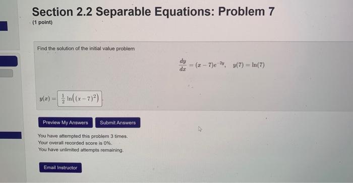 Solved Section 2 2 Separable Equations Problem 7 1 Point