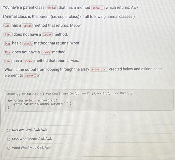 Solved You have a parent class that has a method which | Chegg.com