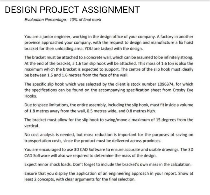 Solved DESIGN PROJECT ASSIGNMENT Evaluation Percentage: 10% | Chegg.com