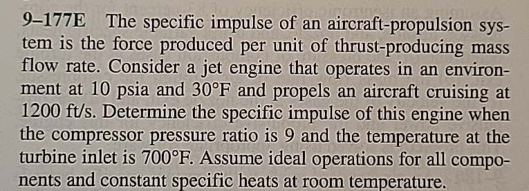 Solved 9-177E The specific impulse of an aircraft-propulsion | Chegg.com