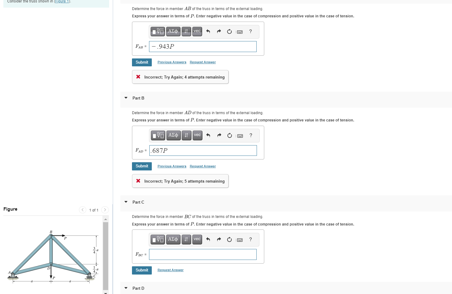 Solved Determine the force in member AB ﻿of the truss in | Chegg.com