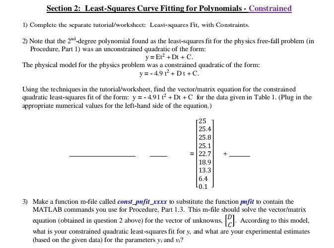 Section 2: Least-Squares Curve Fitting for | Chegg.com