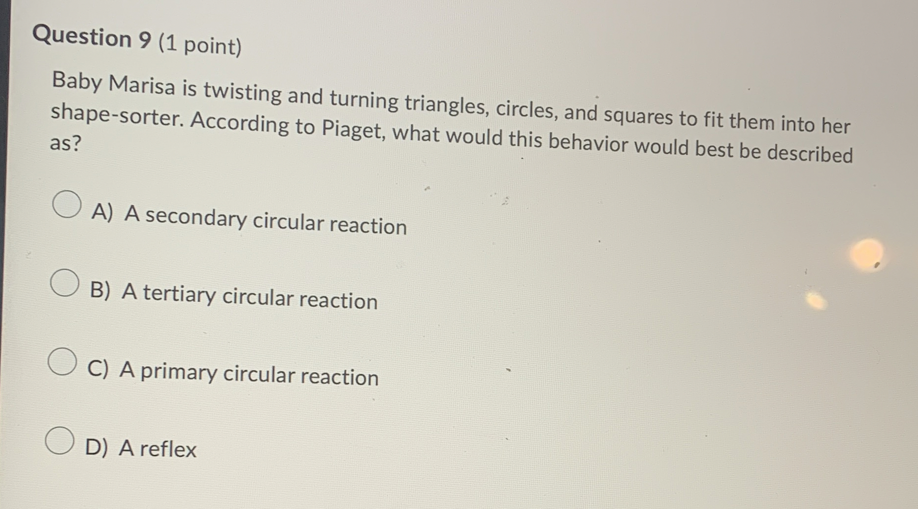 Solved Question 9 (1 ﻿point)Baby Marisa is twisting and | Chegg.com