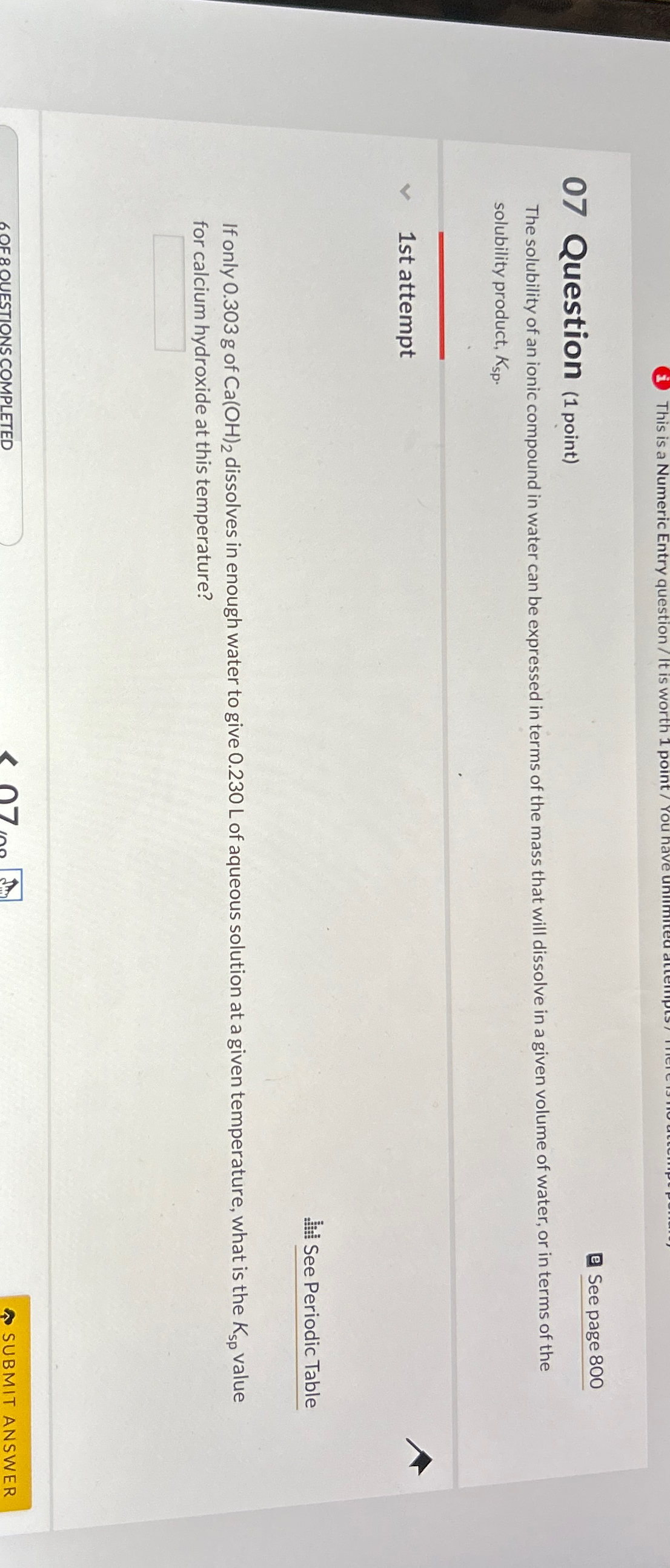 Solved 07 ﻿Question (1 ﻿point)See page 800The solubility of | Chegg.com