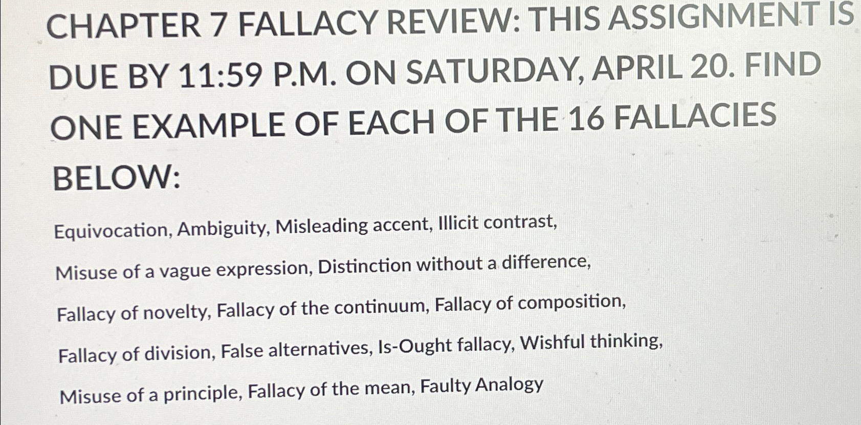 Solved CHAPTER 7 ﻿FALLACY REVIEW: THIS ASSIGNMENT IS DUE BY | Chegg.com