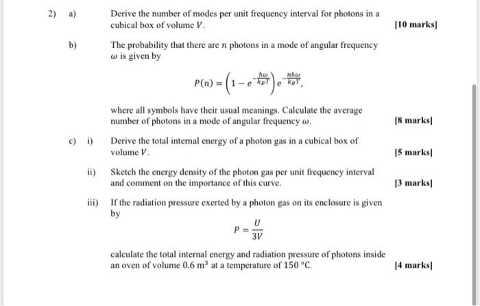 Solved 2) a) [10 marks Derive the number of modes per unit | Chegg.com