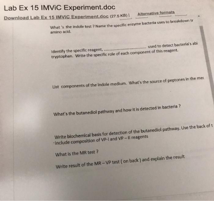 Solved Lab Ex 15 IMVIC Experiment.doc Download Lab Ex 15 | Chegg.com