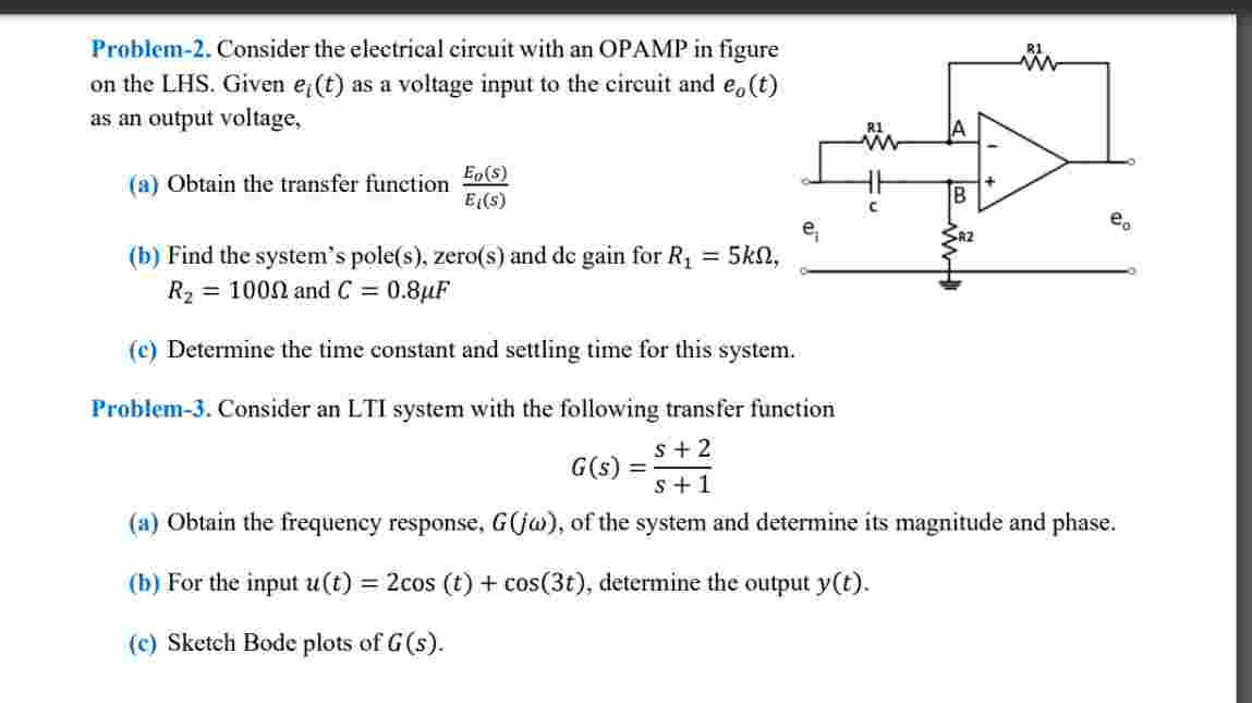 Solved Problem-2. ﻿Consider the electrical circuit with an | Chegg.com