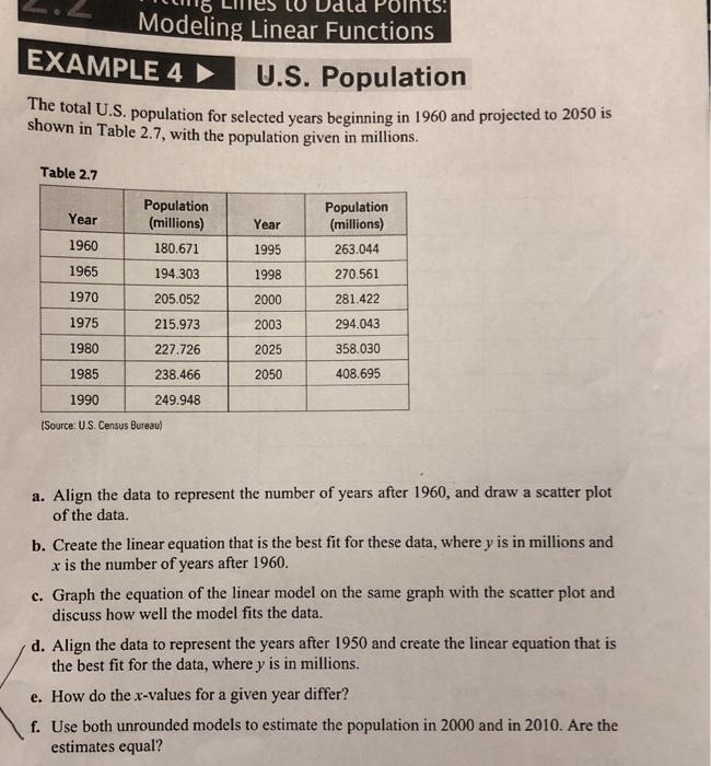 EXAMPLE 4 Modeling Linear Functions U.S. Population | Chegg.com