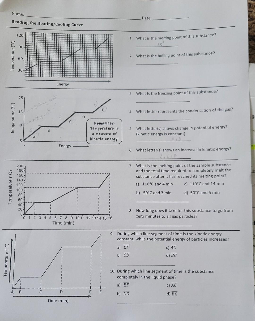 Solved Name: Date: Reading the Heating/Cooling Curve 120-1 | Chegg.com
