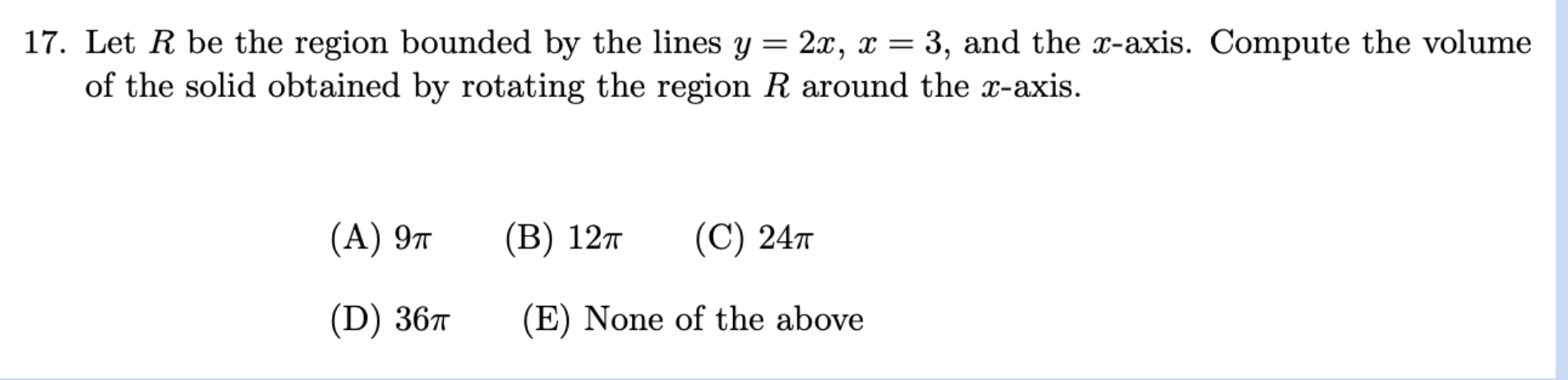 Solved Let R ﻿be the region bounded by the lines y=2x,x=3, | Chegg.com