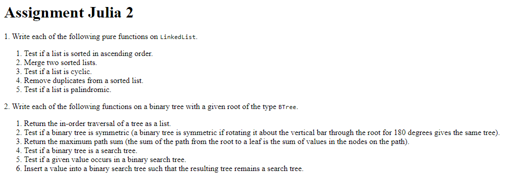 Solved Assignment Julia 2write Each Of The Following Pure 
