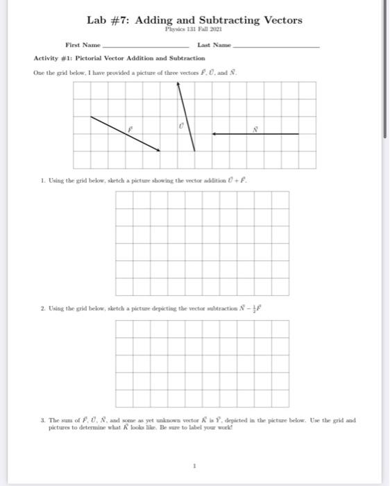 Solved Lab #7: Adding and Subtracting Vectors Physica131 | Chegg.com