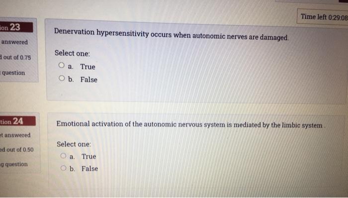 Solved Time left 0 29.08 kon 23 Denervation hypersensitivity | Chegg.com