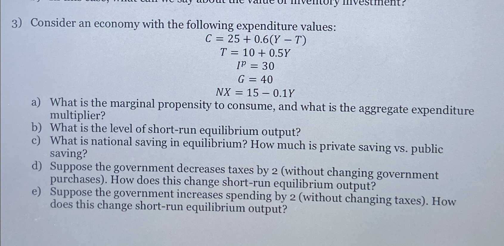 Solved Consider an economy with the following expenditure | Chegg.com