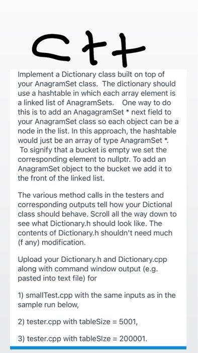 Ctt Implement a Dictionary class built on top of your | Chegg.com