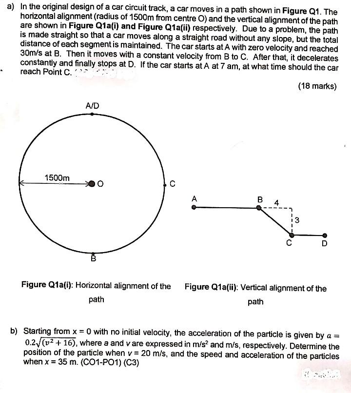 Solved a) In the original design of a car circuit track, a | Chegg.com