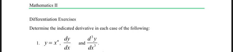 Solved Mathematics IIDifferentiation ExercisesDetermine the | Chegg.com