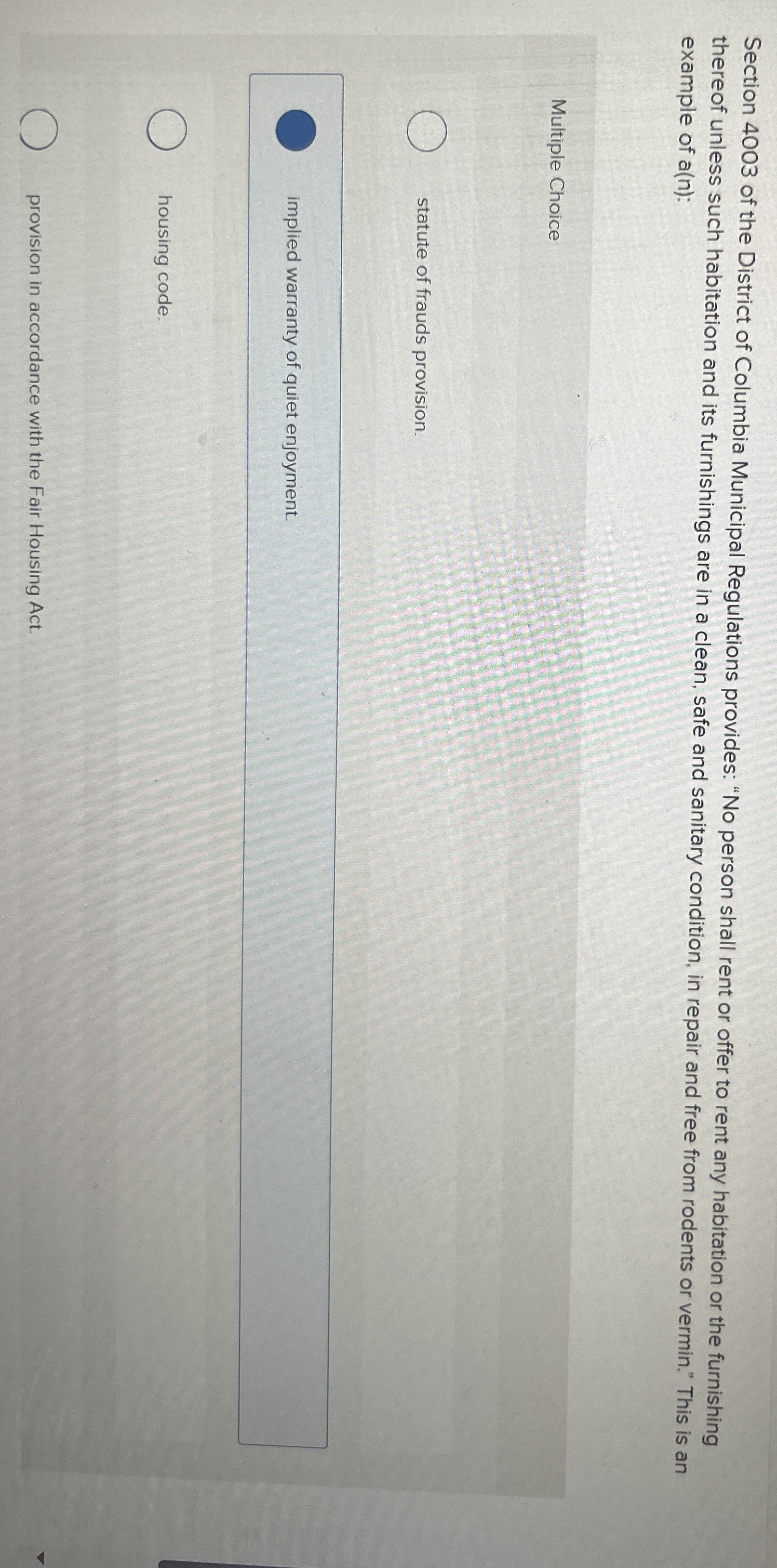 Solved Section 4003 ﻿of the District of Columbia Municipal | Chegg.com