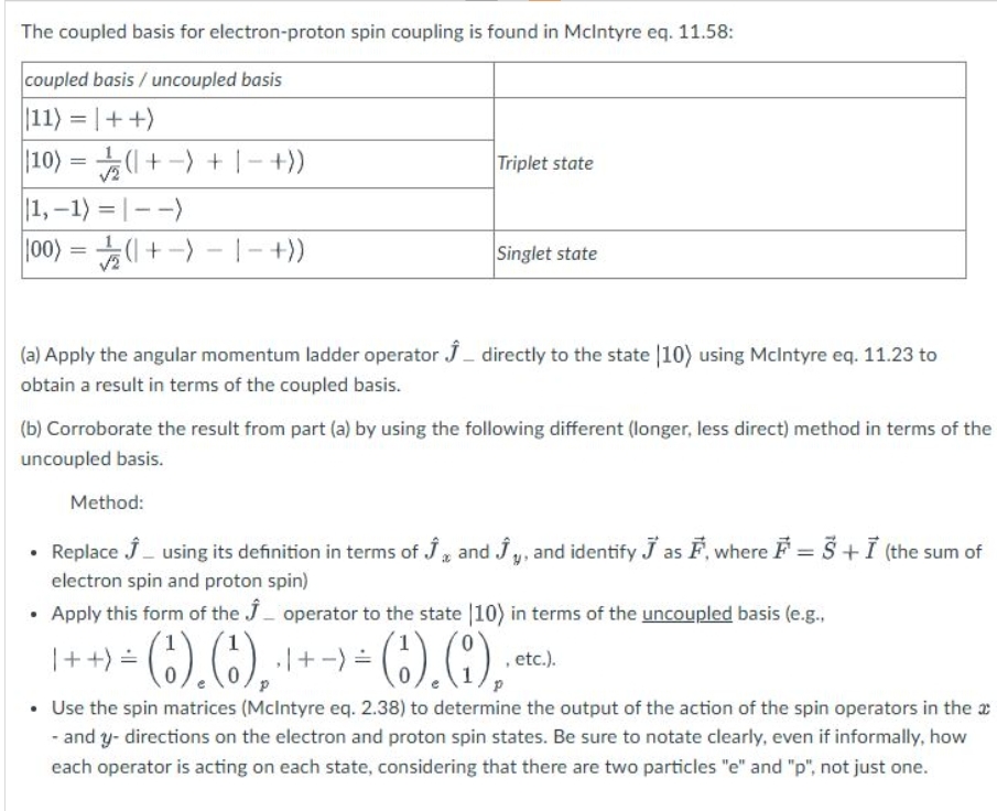 Solved The coupled basis for electron-proton spin coupling | Chegg.com
