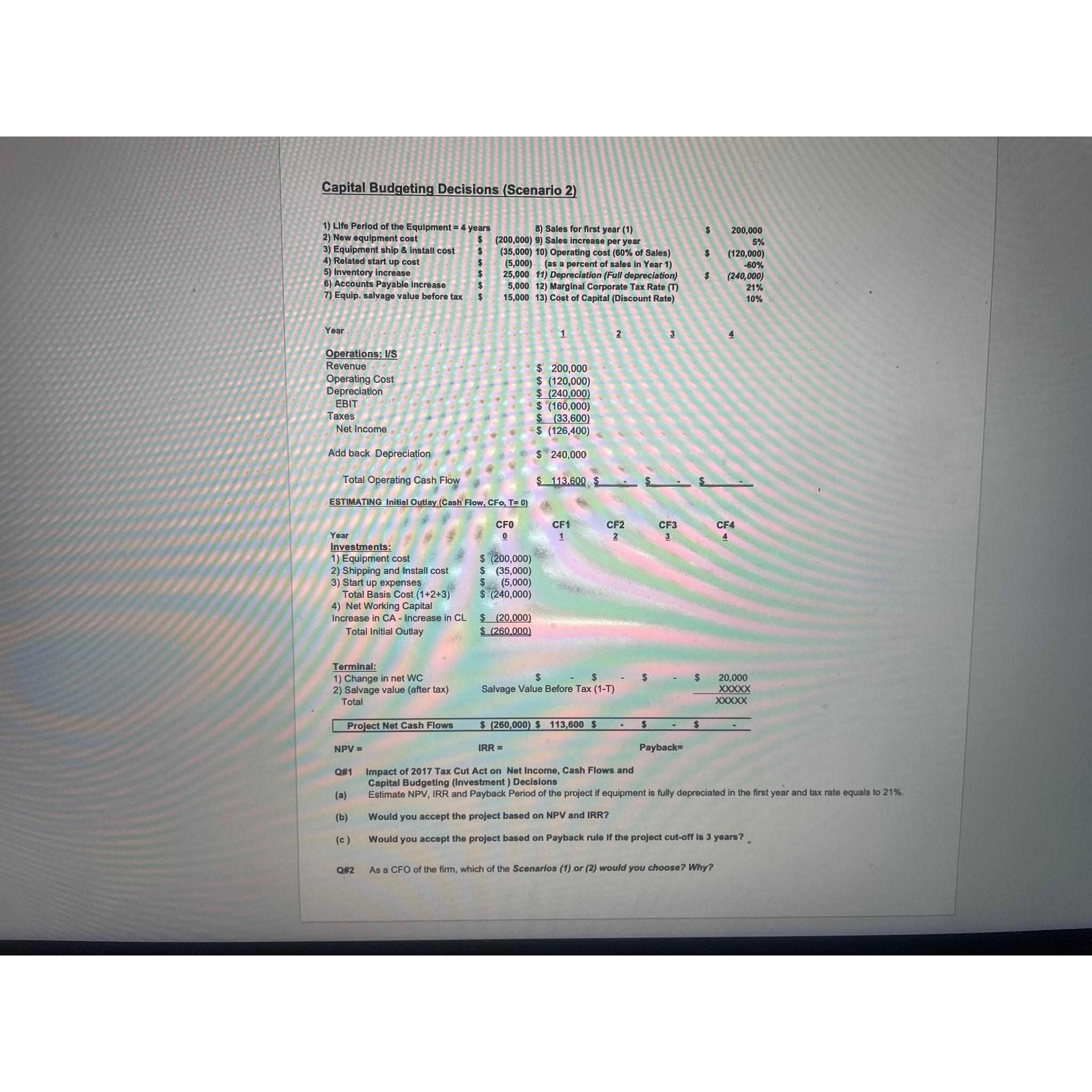 Solved Capital Budgeting Decisions (Scenario 2)Life Period | Chegg.com