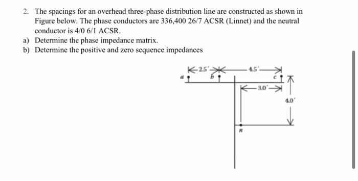 Solved 2. The spacings for an overhead three-phase | Chegg.com