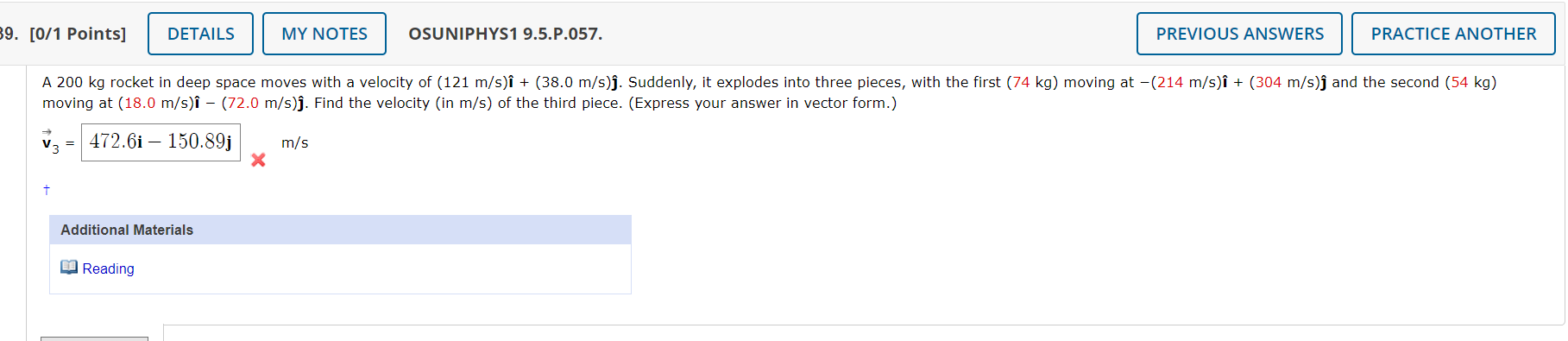 Solved A 200kg ﻿rocket in deep space moves with a velocity | Chegg.com