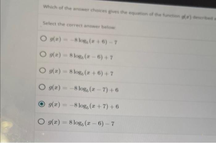 Solved the graph of the function f(x)= log5(x) is stretched | Chegg.com