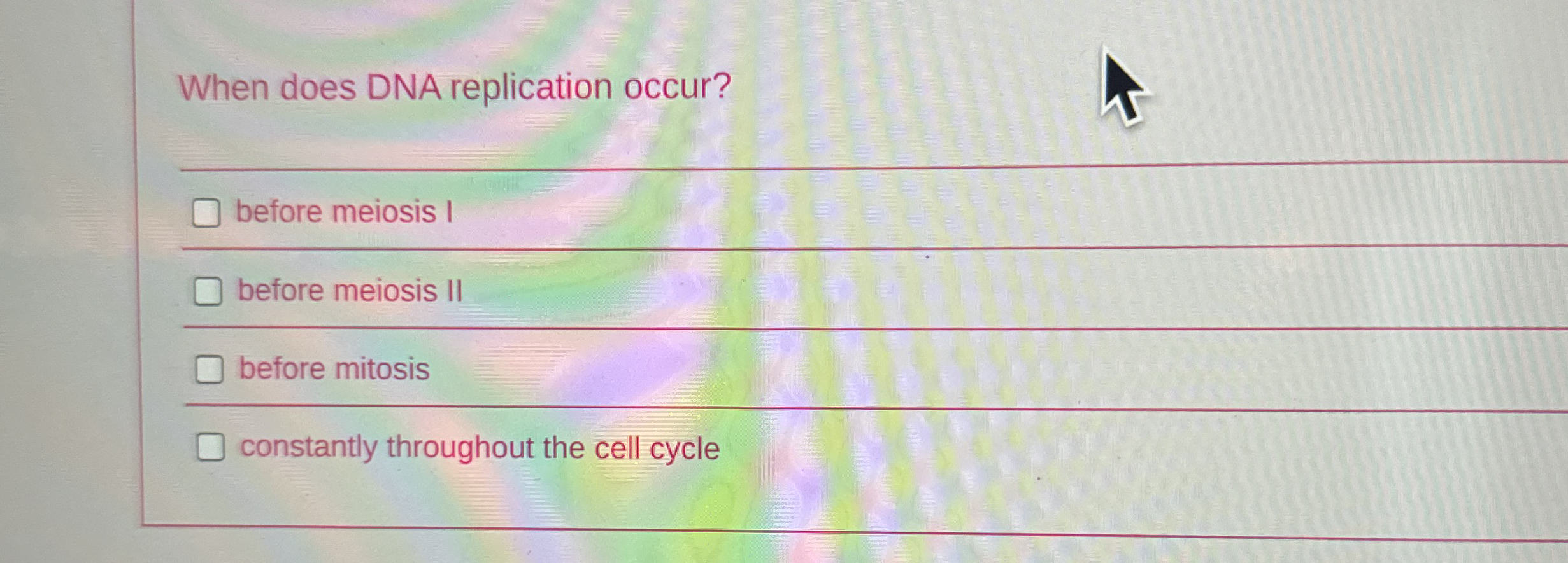 Solved When does DNA replication occur?q,q, ﻿before meiosis | Chegg.com