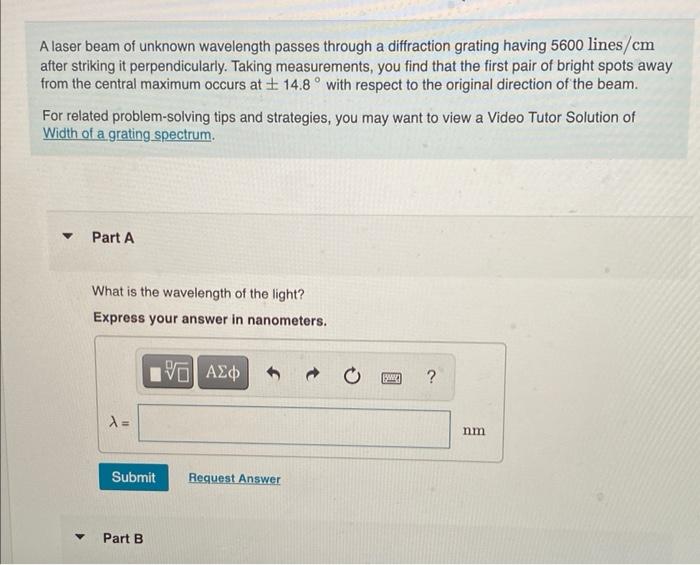 Solved A laser beam of unknown wavelength passes through a | Chegg.com