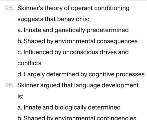 Solved Skinner's theory of operant conditioning suggests | Chegg.com