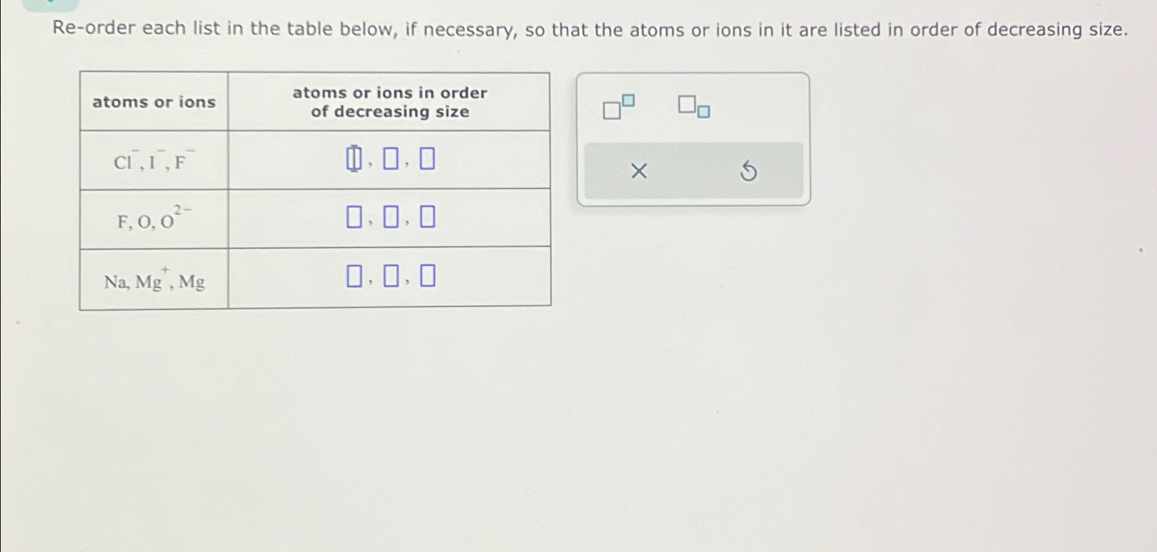 Solved Re-order each list in the table below, if necessary, | Chegg.com