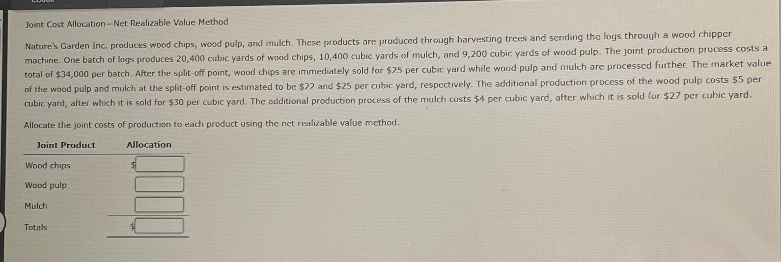 Solved Joint Cost Allocation-Net Realizable Value | Chegg.com