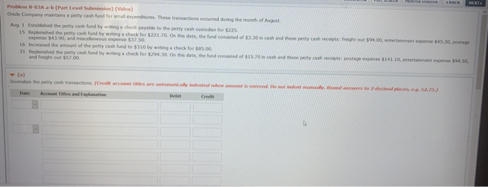 Solved NEXT Problem 8-03A a b (Part Level Submission) | Chegg.com