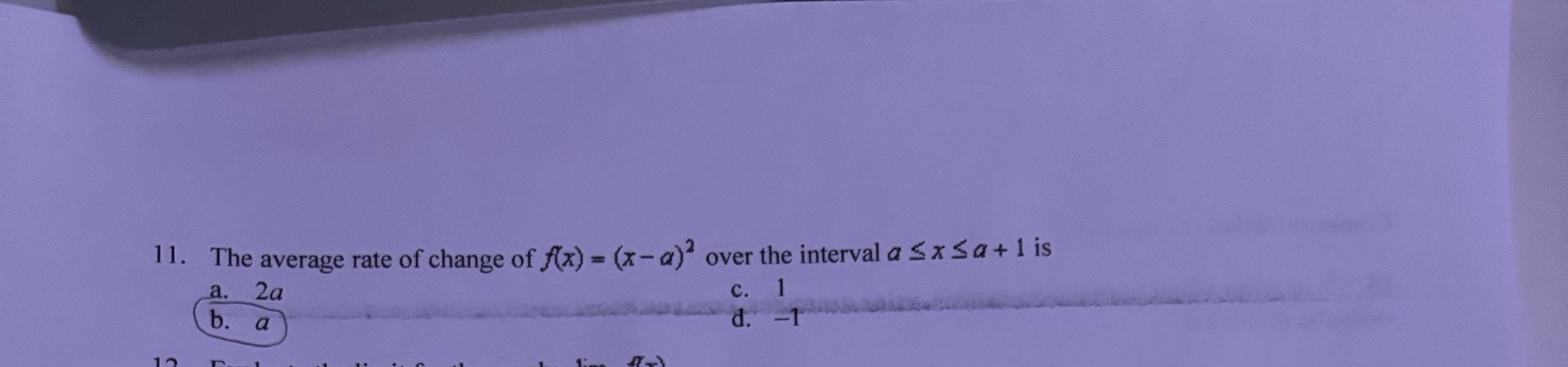 Solved The average rate of change of f(x)=(x-a)2 ﻿over the | Chegg.com