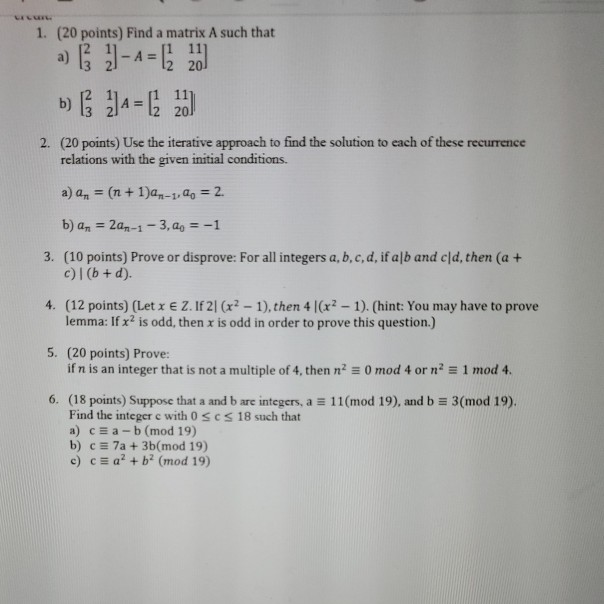 Solved LILUL 1. (20 points) Find a matrix A such that a 13 | Chegg.com