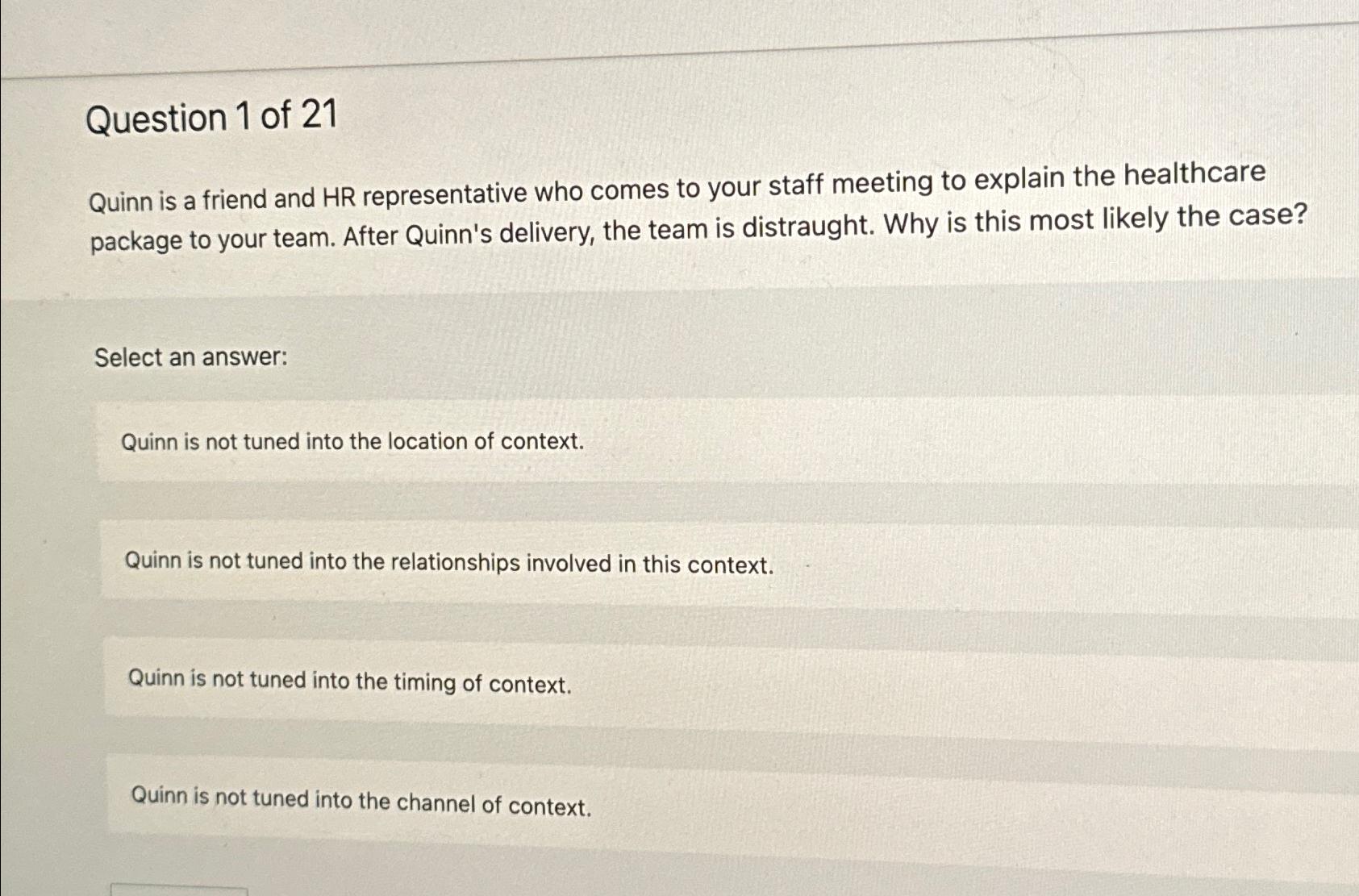 Solved Question 1 ﻿of 21Quinn is a friend and HR | Chegg.com