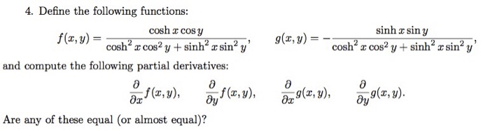 Solved 4. Define the following functions: cosh I cos y | Chegg.com